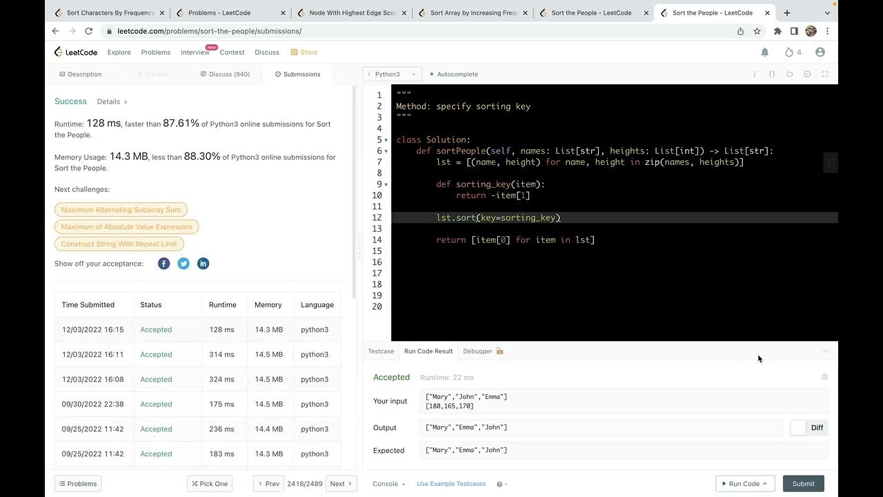 leetcode 2418. Sort the People - two formats of specifying sorting key - YouTube