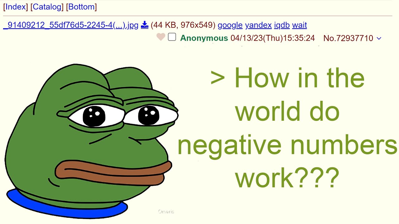 Anon Doesn't Understand Negative Numbers - 4Chan r/Greentext - YouTube