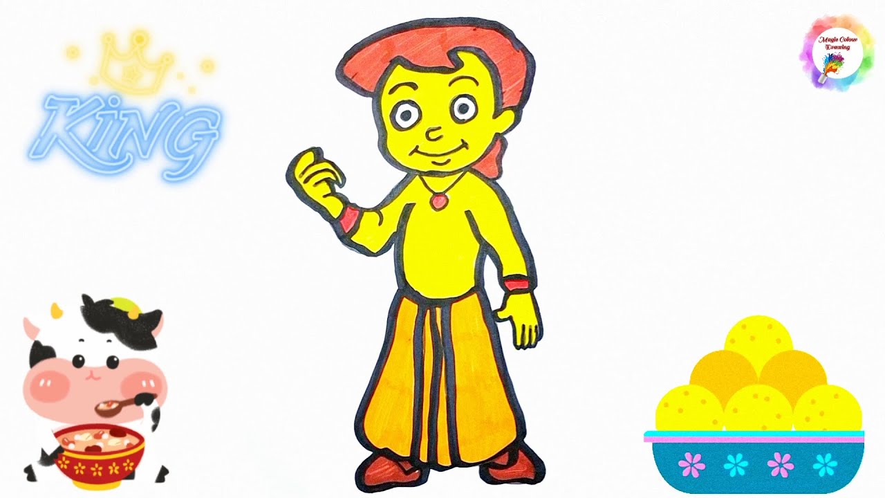 How to draw Dancing Chotta Bheem easy || draw chutki & raju #cartoon # ...