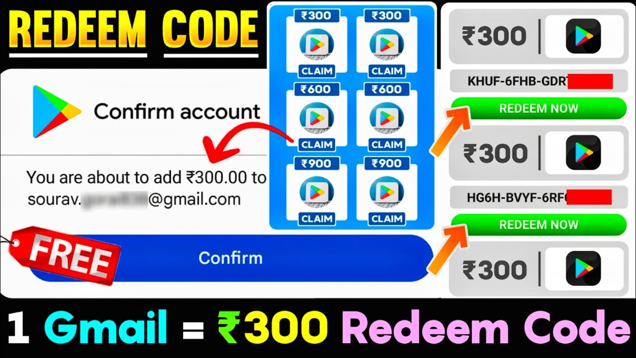 ₹300 Free Redeem Code | Free Redeem Code App | Google Play Redeem Code ...