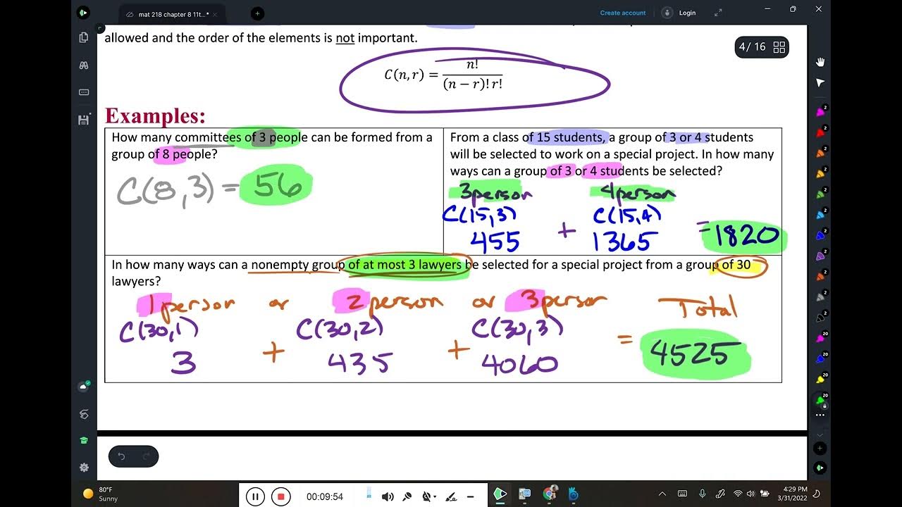 mat 218 s 8 2 combinations - YouTube