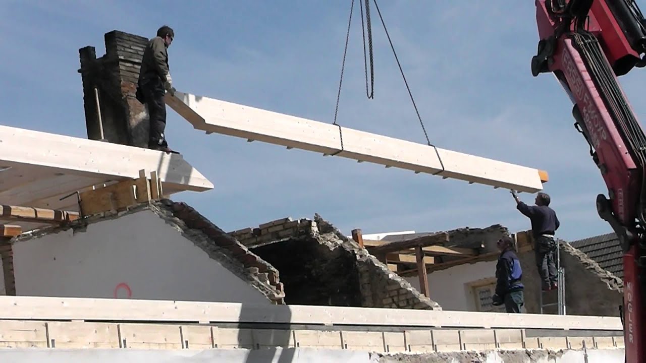 Mittelpfette BS14 BSH Leimbinder montiert - YouTube