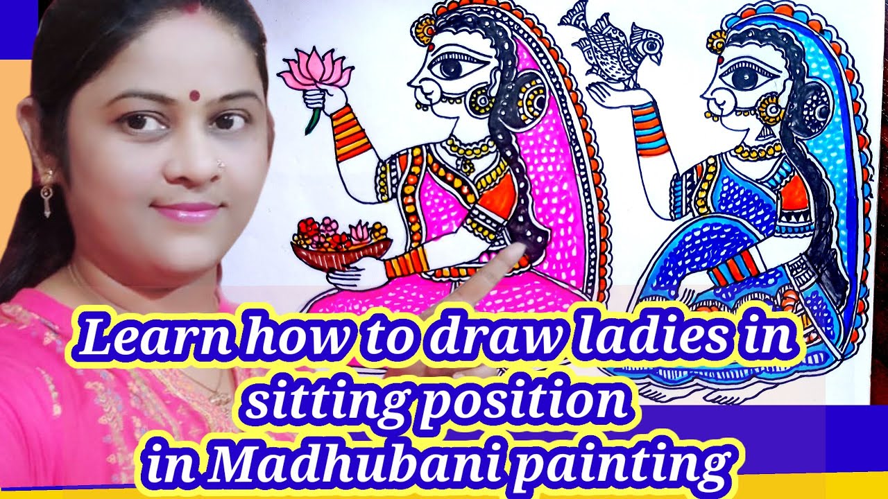 Learn to draw ladies in sitting position, Madhubani painting for ...