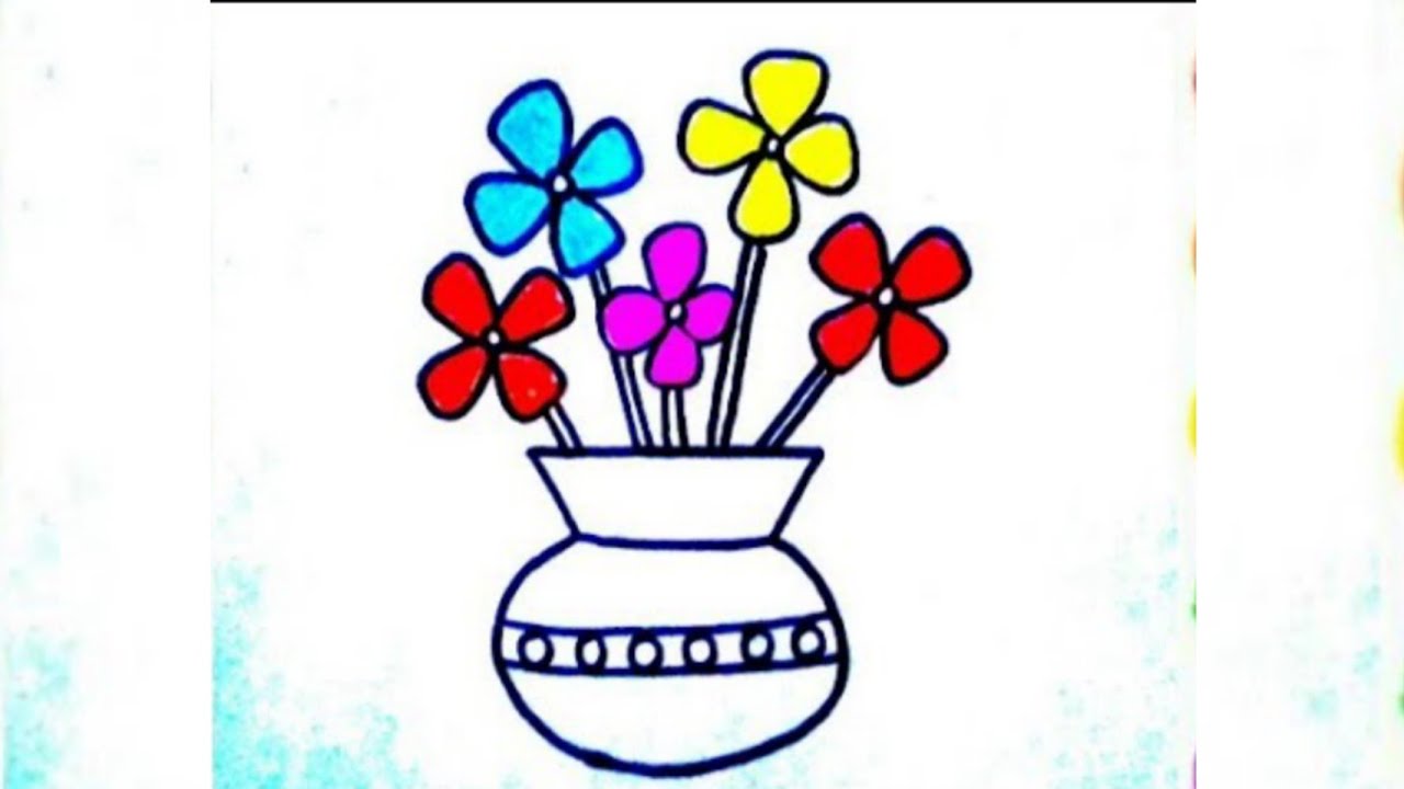 Flower vase drawing easy for kids - YouTube