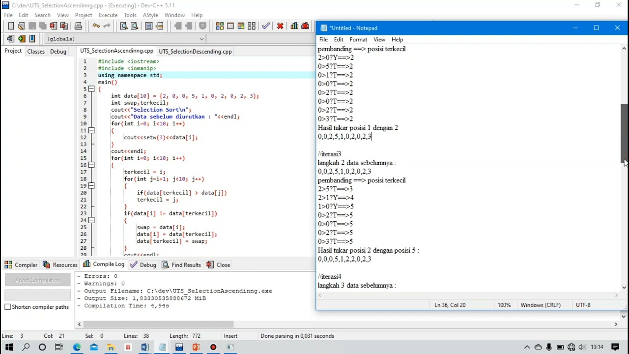 Program Selection Sort ascending Descending Pada Dev C Beserta Program Selection Sort ascending Descending Pada Dev C Beserta