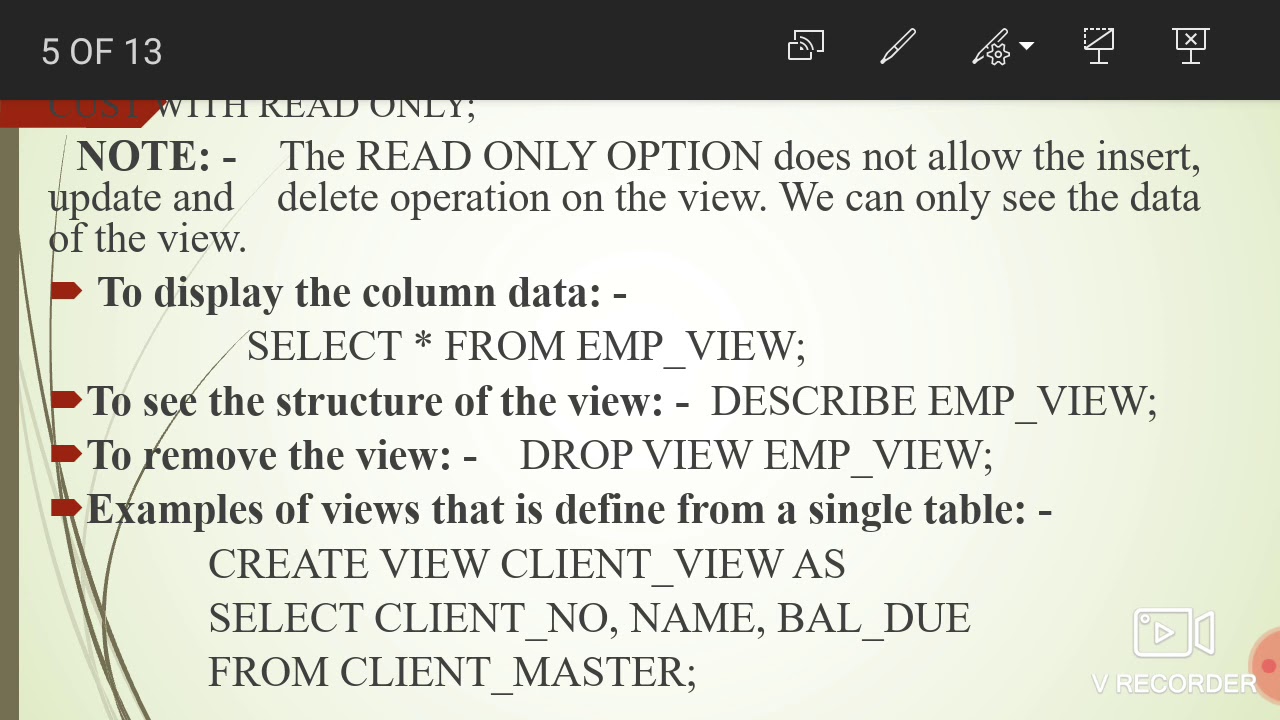 ORACLE 1 BCA 5 UNIT4 VIEW, SEQUENCE, INDEX,SYNONYMS - YouTube