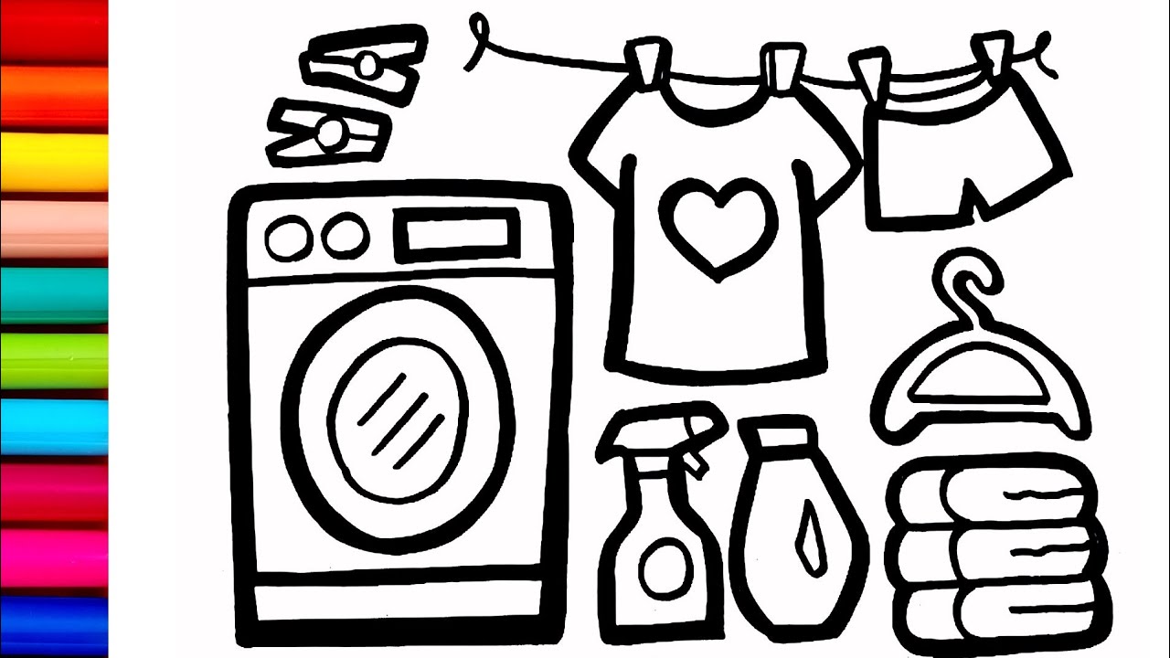 Washing Machine, Clothes Drawing, Colouring and Painting for Kid's ...