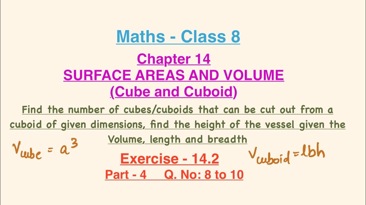 “SURFACE AREAS AND VOLUME” Class 8 Maths Chapter 14 Ex 14.2 Part 4 || # ...