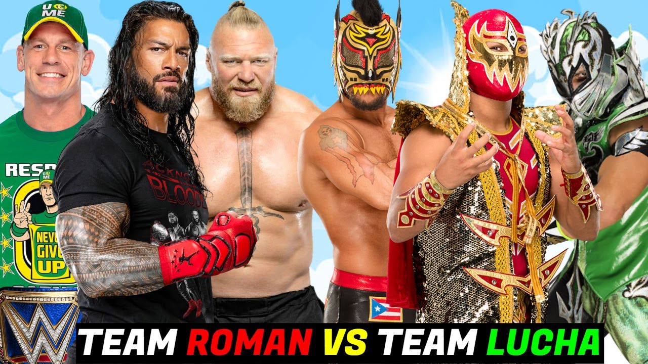 Lucha House Party Vs Roman Reigns Brock Lesnar & John Cena WWE 2K22 ...