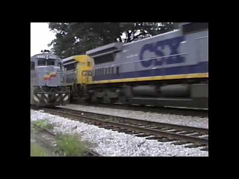 [Vintage CSX] U36B and MATE on rail train, meet with sulfur train K210 - YouTube
