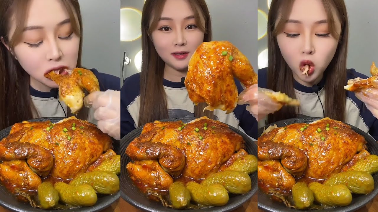 ASMR Mukbang 2 Ekor Daging Ayam Besar Utuh Yummy Makanan Pedas Korea ...