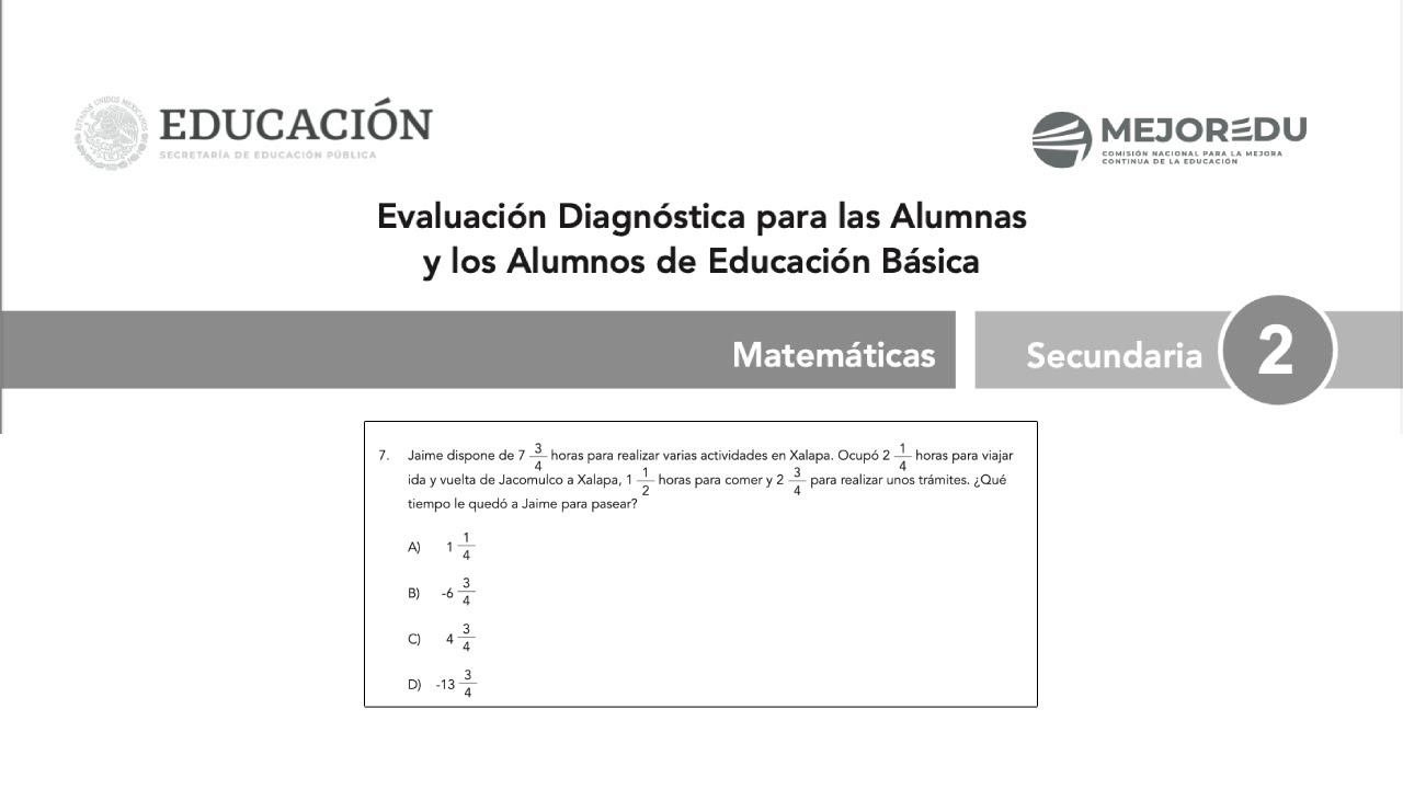 Evaluaci n Diagn stica Segundo De Secundaria Jaime Dispone De 7 3 4