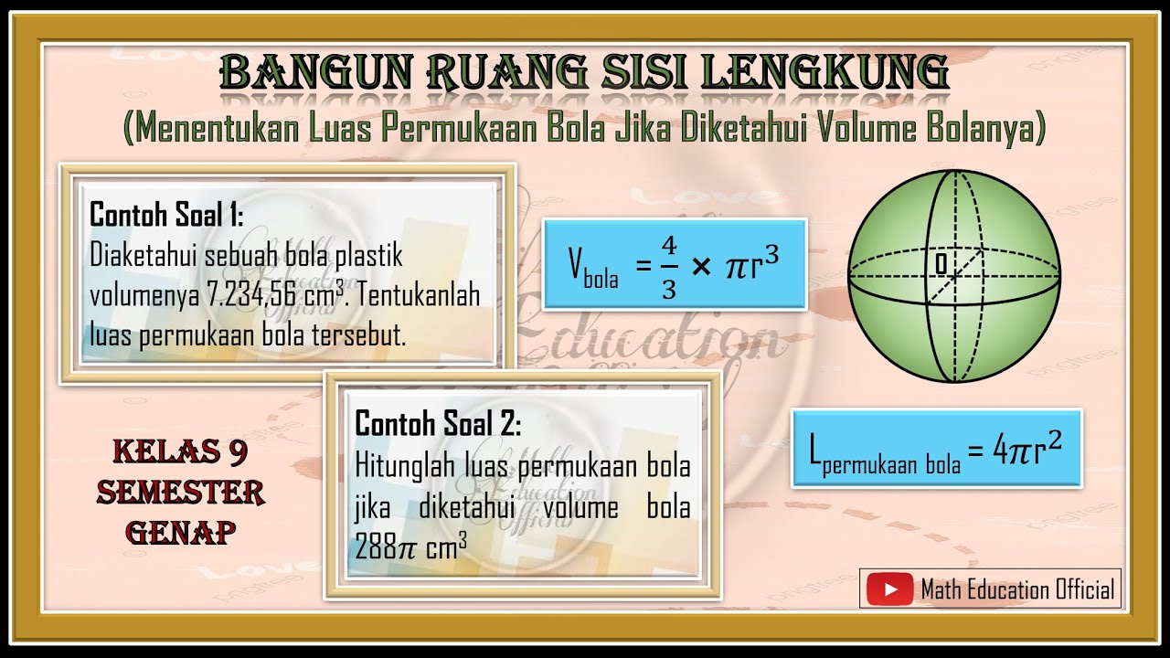 Menentukan Luas Permukaan Bola Jika Diketahui Volumenya - YouTube