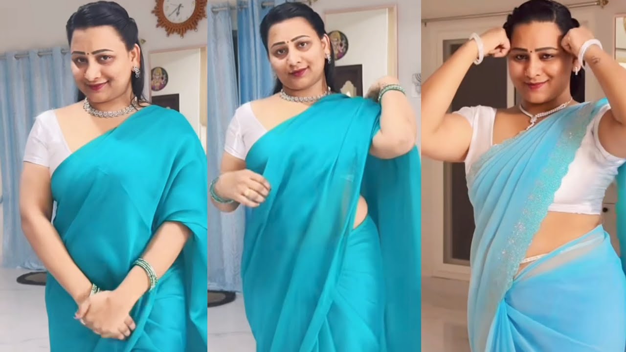 Sky Blue Chiffon Saree Draping | Elegant Plus Size Model | Koi Hai ...