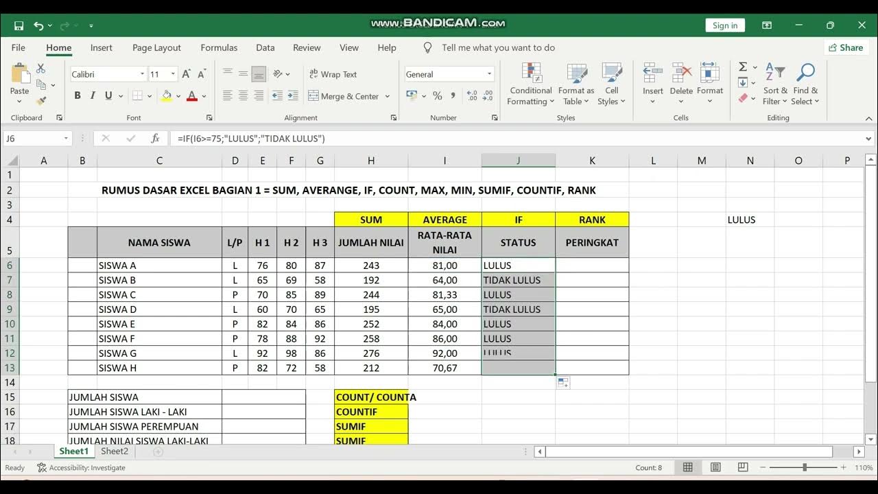Rumus Dasar Excel Bagian 1 Sum Average If Count Max Min Sumif