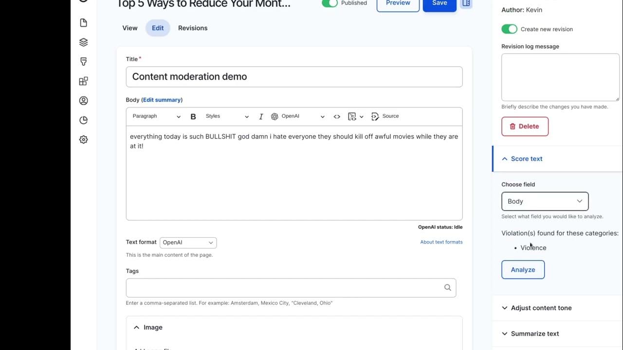 Drupal, OpenAI, ChatGPT - using the content moderation API - YouTube