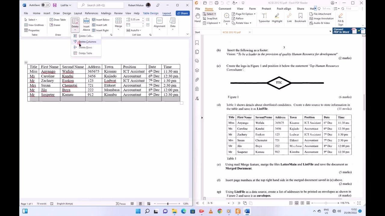 KCSE 2012 COMPUTER STUDIES PRACTICAL|MAIL MERGING - YouTube