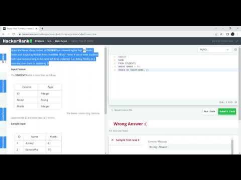 HackerRank SQL || Higher Than 75 Marks - YouTube