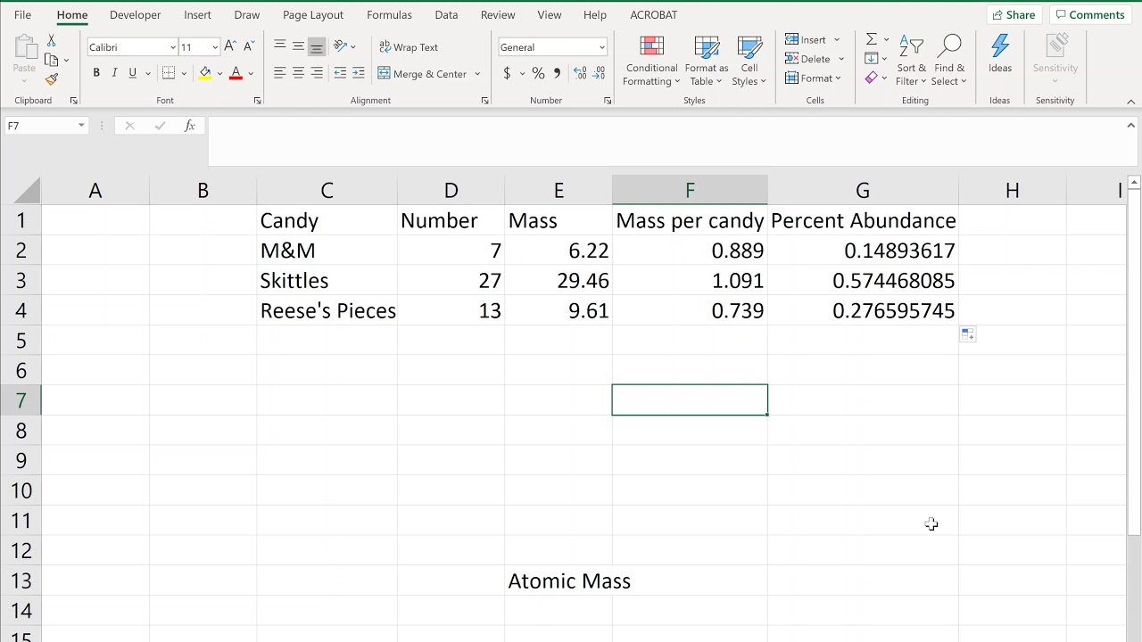 Lab 04 5 Isotopic Abundance Excel - YouTube
