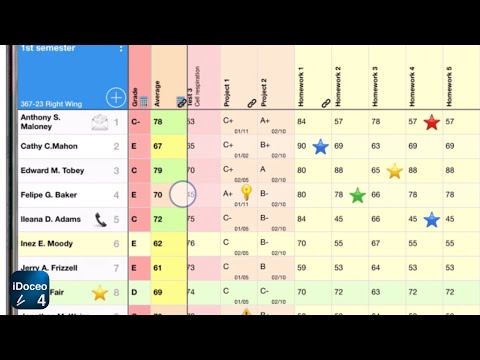 Gradebook frozen columns in iDoceo - YouTube