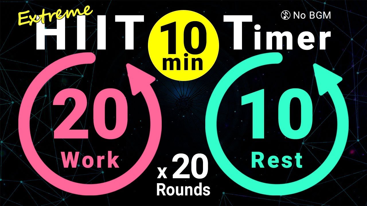 Extreme 10-Minute HIIT Timer: 20s Work / 10s Rest - 20 Rounds (No BGM ...