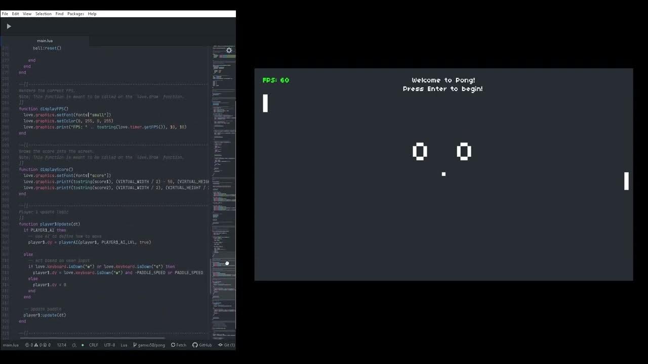 CS50's Introduction to Game Development 2022 - Project 0: Pong: AI Update - YouTube