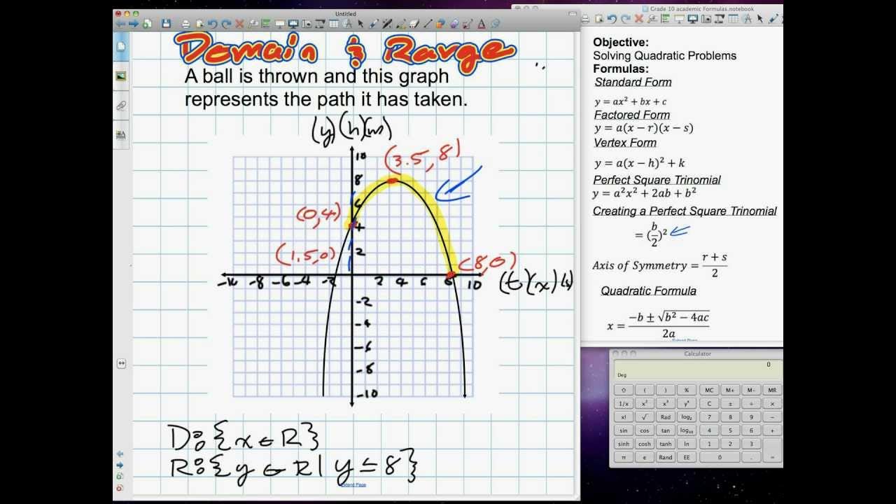 Domain and Range of Quadratic Equations (Grade 11 mixed Lesson 4.1 4:19 ...