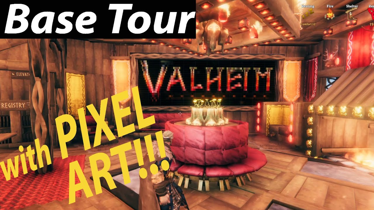 Valheim Base Tour With Pixel Art - YouTube