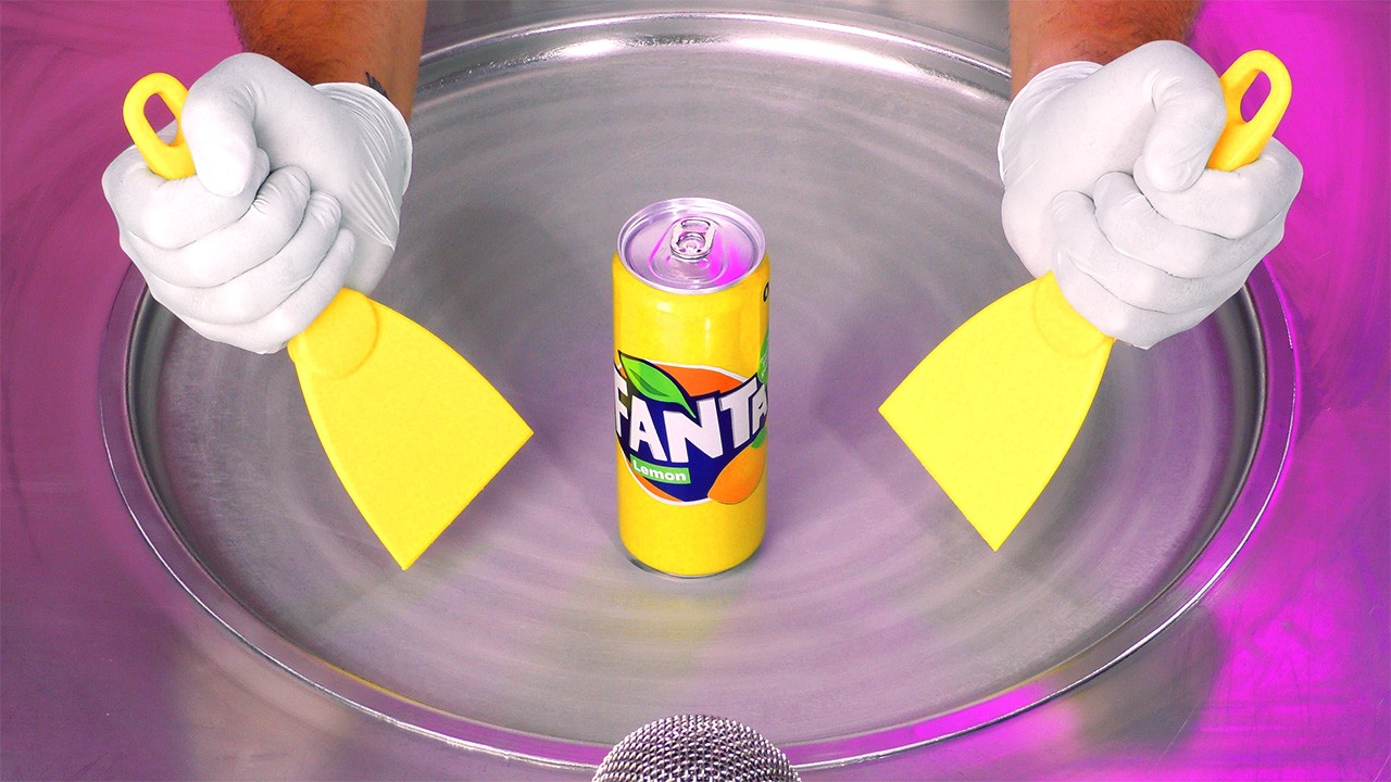 ASMR - Fanta Lemon Ice Cream Rolls | oddly satisfying relaxation with ...