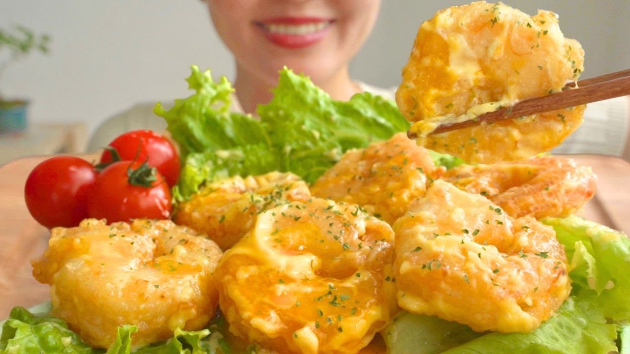 ASMR Mukbang | Fried Shrimp with Mayonnaise Sauce🦐 | Fried Seafood🐟 ...