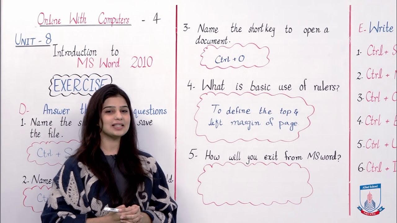 Class 4 - Computer Studies - Chapter 8 - Lecture 9 Exercise (part 2) - Allied Schools - YouTube