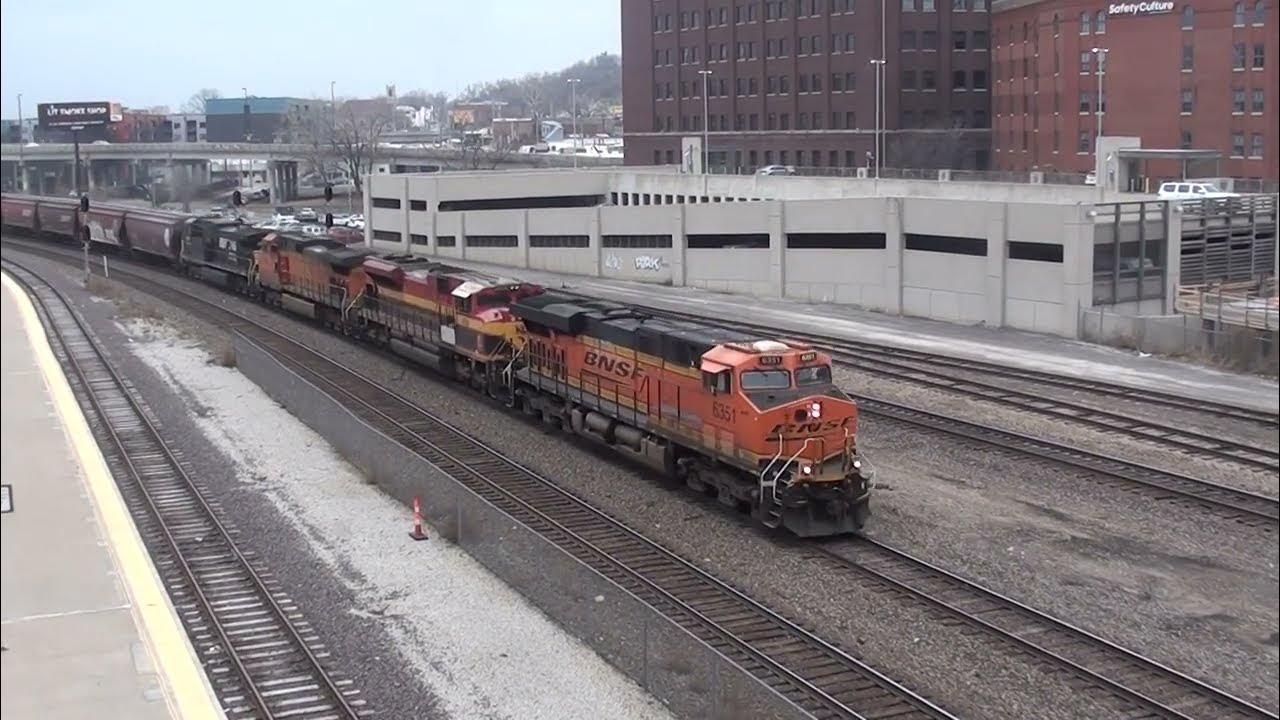 BNSF #6351 Leads EB Grain Train with KCS and NS Power. Kansas City, MO 2/3/24 - YouTube