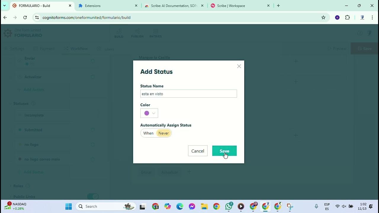How to add a status in Cognito Forms, 2024 - YouTube