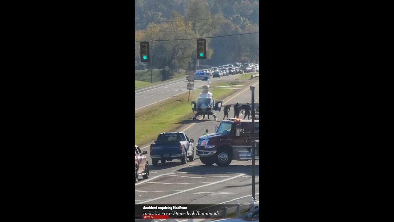 Accident requiring medevac 11w & Hammond. Vehicle struck a brick column ...