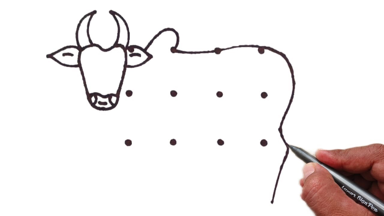 How to draw Cow From 12 Dots | Easy Cow Drawing For Beginners | Dots ...
