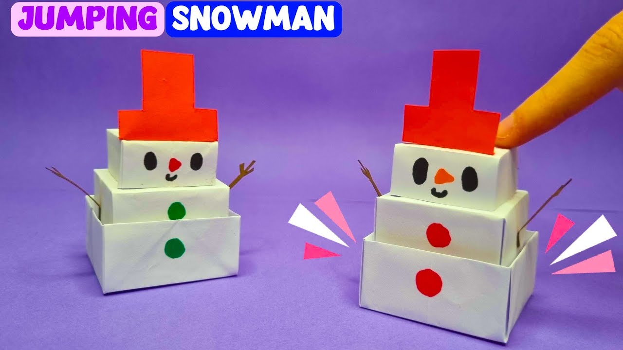 How To Make an Origami Jumping SNOWMAN - Paper Jumping Toys - YouTube