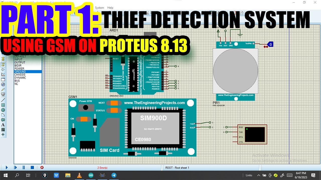 PART 1: HOW TO MAKE THIEF DETECTION SYSTEM USING GSM ON PROTEUS - YouTube