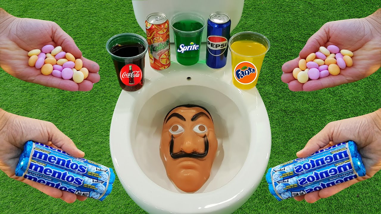 Salvador Dali Mask VS Popular Sodas !!! Coca Cola, Pepsi, Fanta, Sprite ...