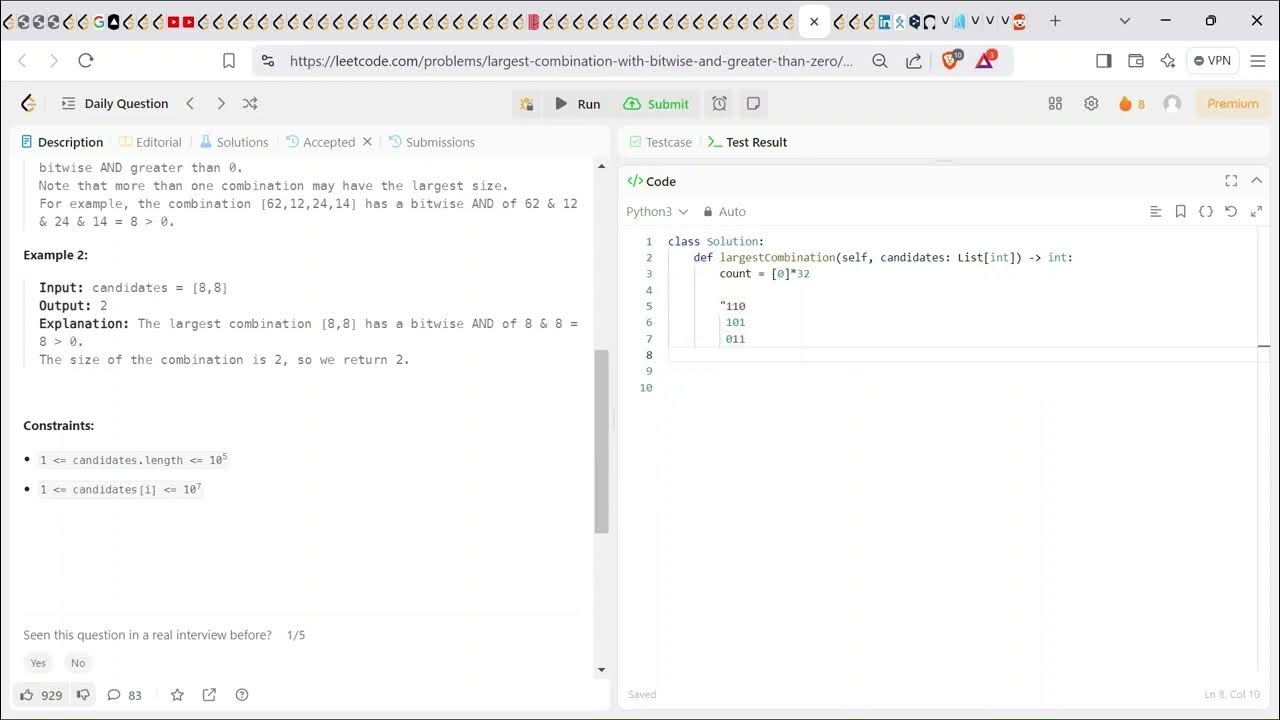 2275 Largest Combination With Bitwise And Greater Day 730 Leetcode November Challenge