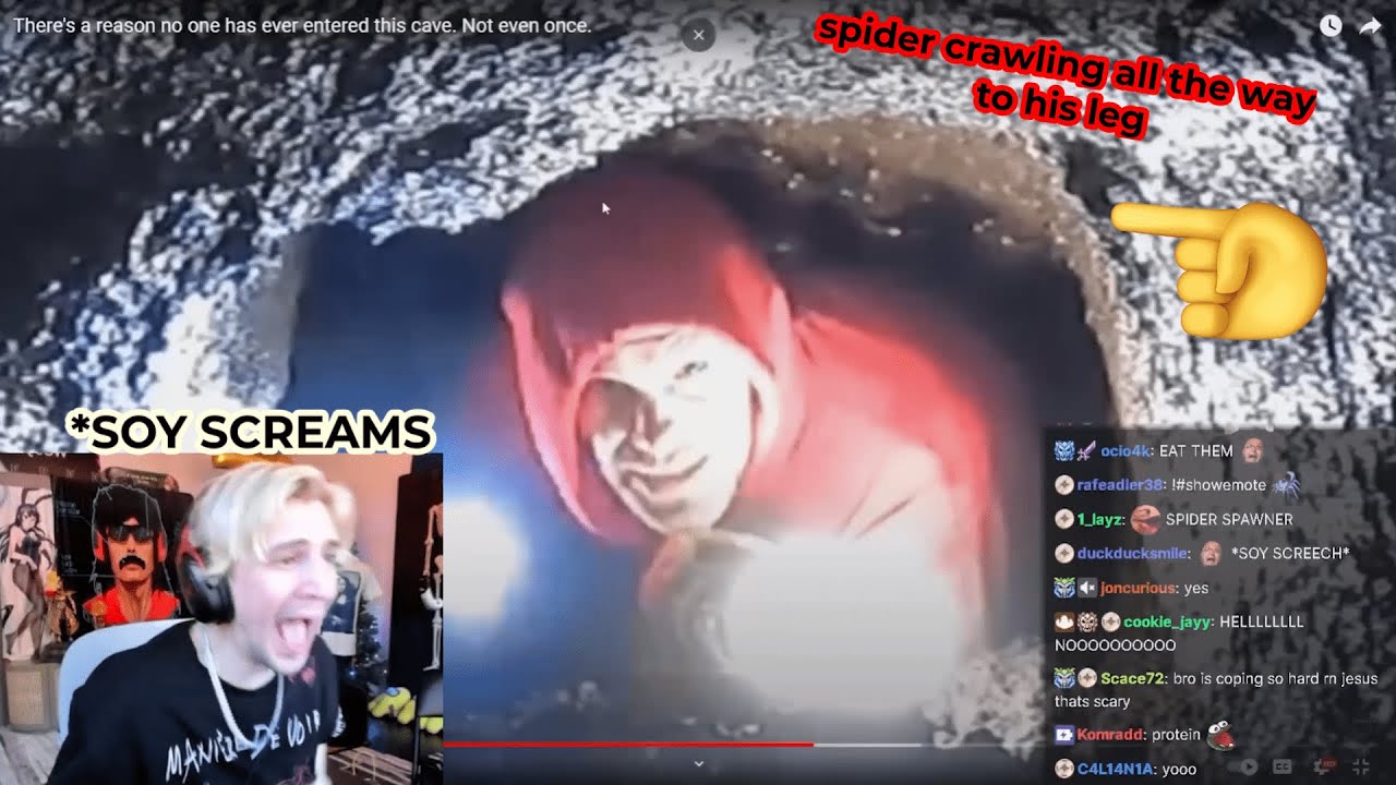 xQc and Jesse screaming as a caveman got stucked in spider nest - YouTube