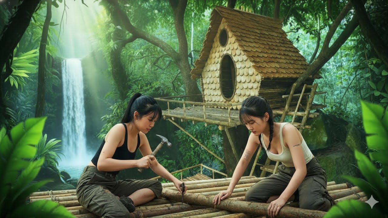 2 GIRLS BUILD EPIC JUNGLE TREEHOUSE from Scratch! (EXTREME SURVIVAL ...