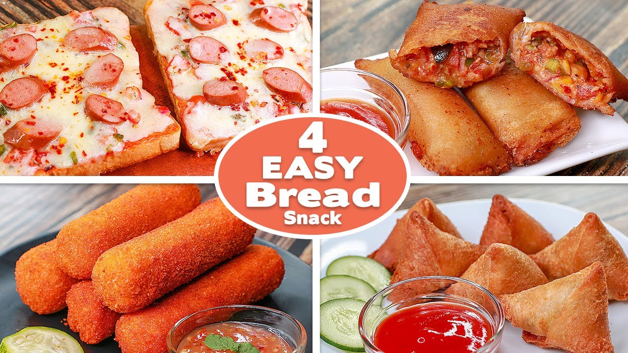 4 Easy Bread Snack Recipes | Bread Pizza Toast | Potato Bread Rolls ...