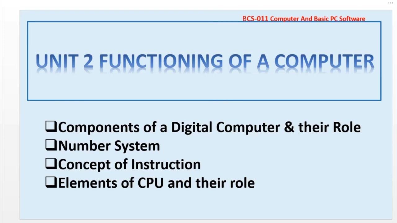 Unit-2 FUNCTIONING OF A COMPUTER | Part-1 | BCS-011| IGNOU |BCA | ‎@THE PROFESSIONAL CLASSROOM ...