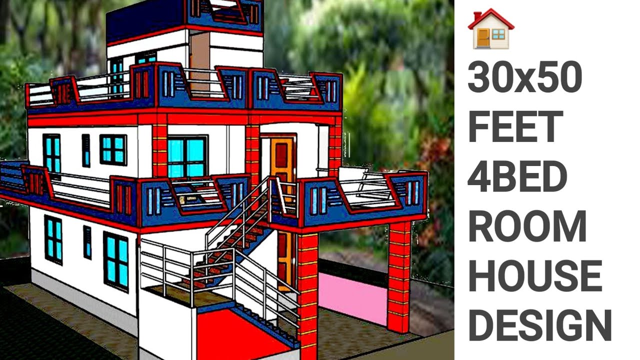 🏠 Independent House Design in India/ 30×50 FEET 4 BHK House Plan/ गाँव ...