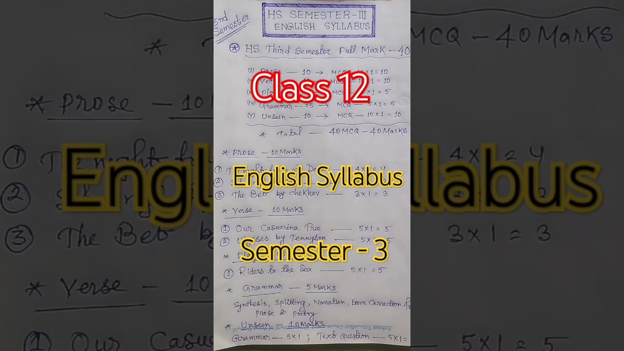 Class 12th 3rd Semester English Syllabus 🧾👈 #uday_sir #wbchse_class_12 ...