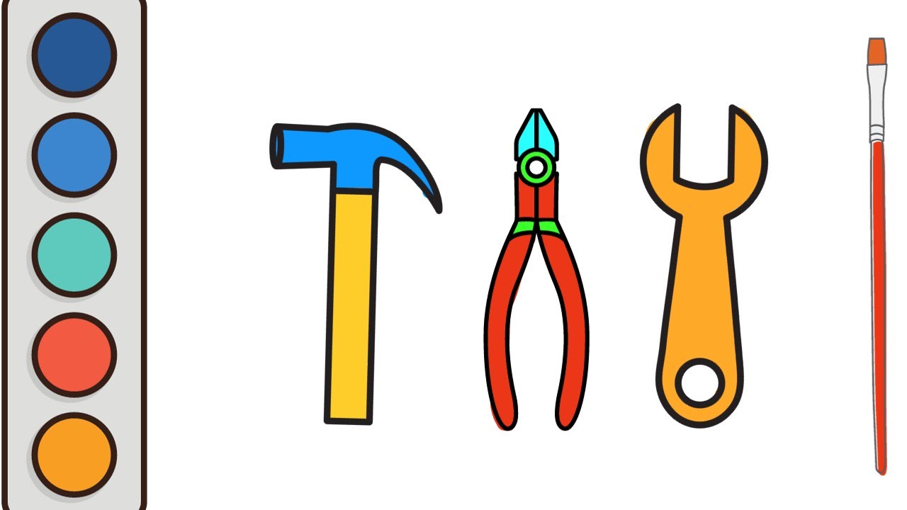 Toy tools drawing, painting & coloring for kids & toddlers | How to ...