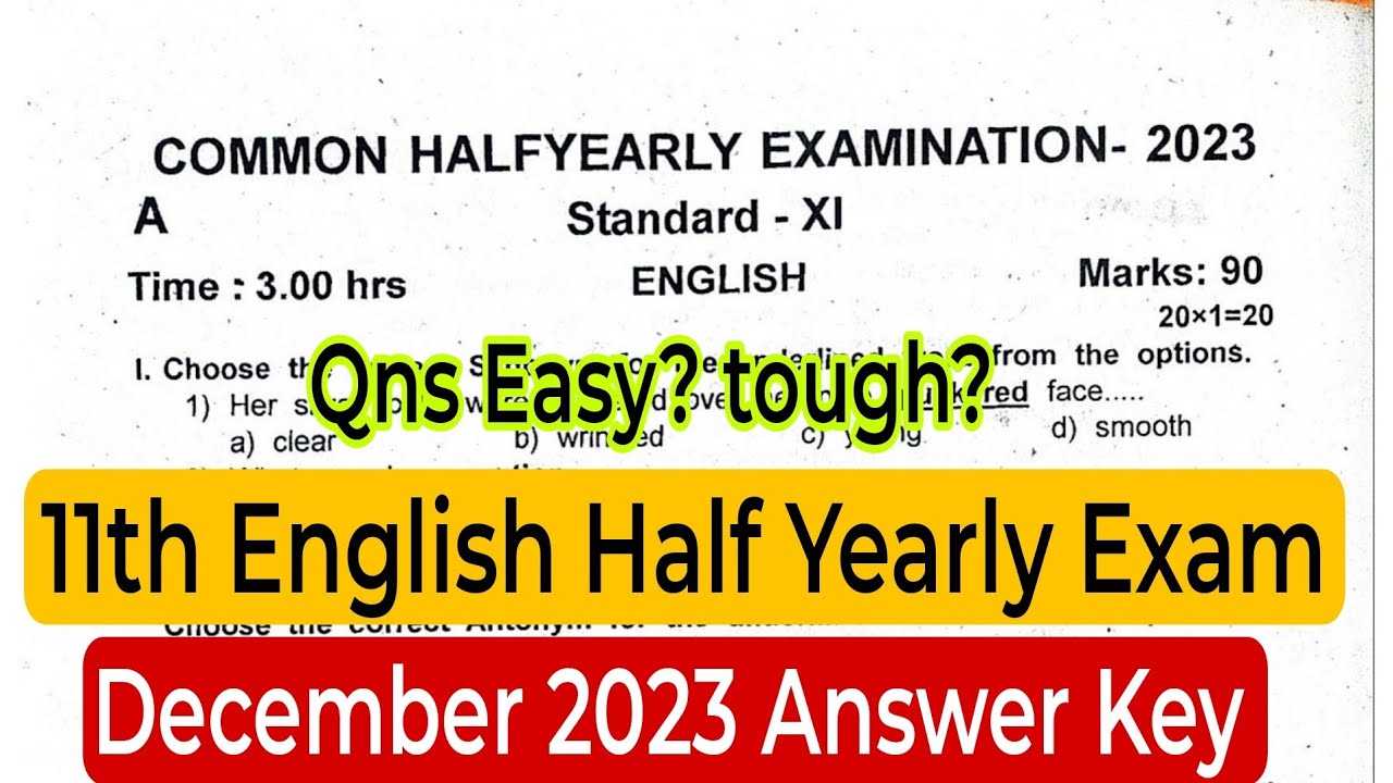 11th English Common Half Yearly Exam 2023 Answer key |11th English Half ...