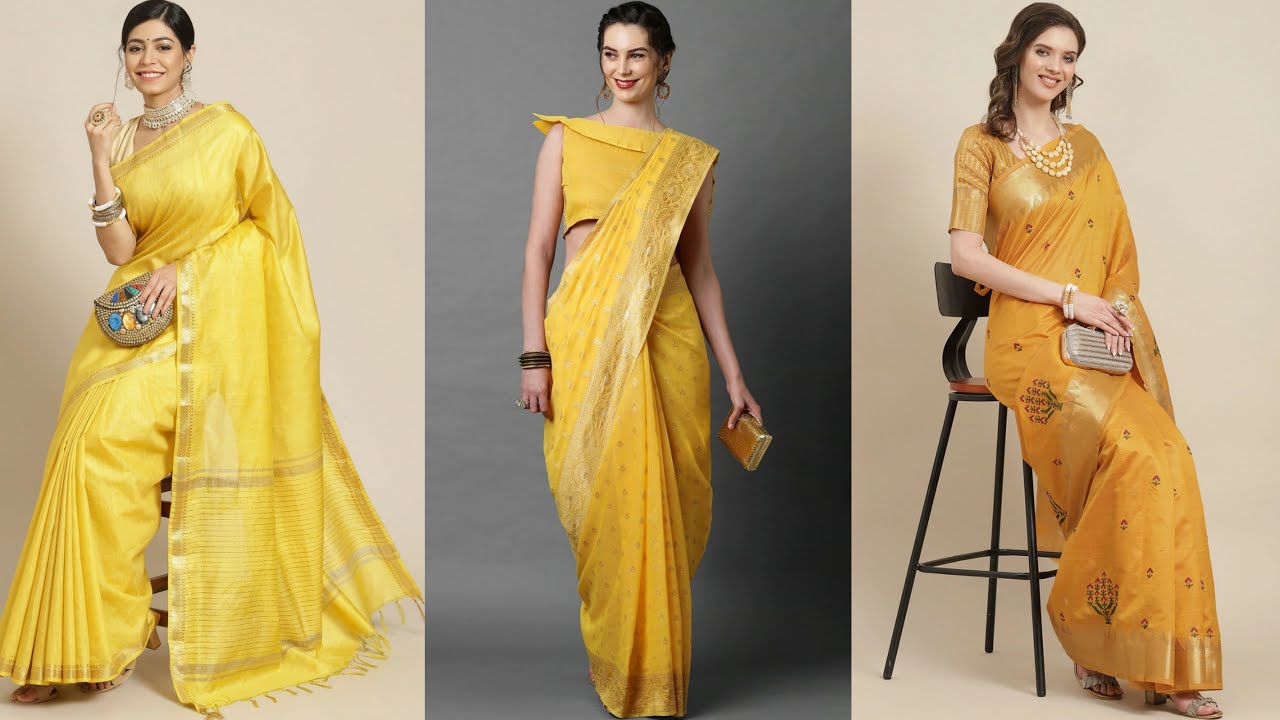 Yellow Colour Sarre Designs & Ideas|Latest Sarre For Haldi|Beautiful ...