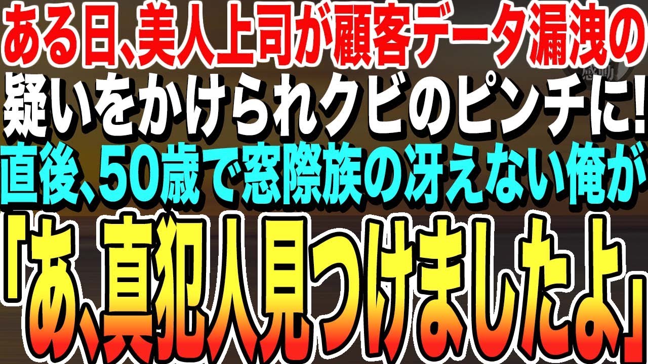 【感動する話】50歳だが窓際族の冴えない日々を送る俺。ある日、美人上司が顧客データを漏洩したと…疑いをかけられクビの危機に!俺が速攻でデータを