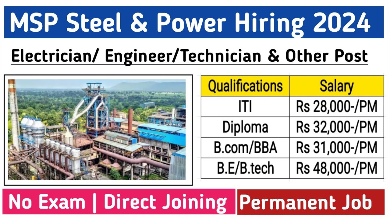 MSP Steel & Power Ltd Recruitment 2024 | No Exam | Direct Joining | ITI ...